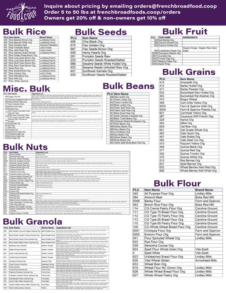 Bulk Foods List – French Broad Food Co+Op